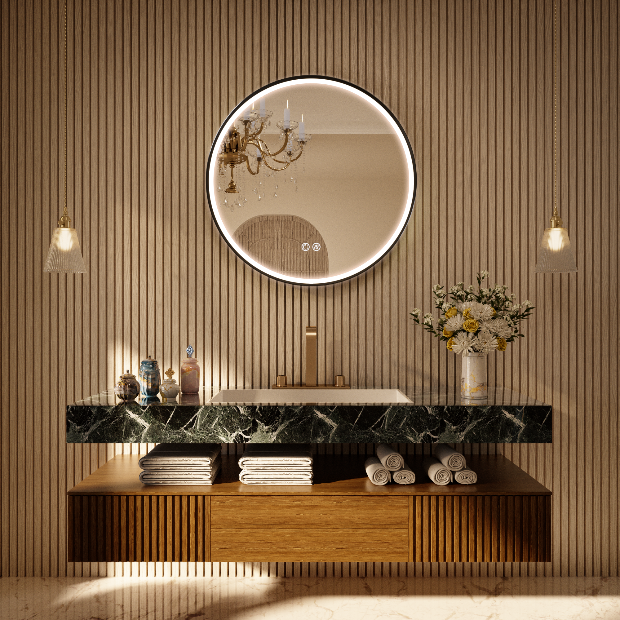 LITEY Aluminum Framed Round LED Mirror with Edge LED Light | Ship toda ...